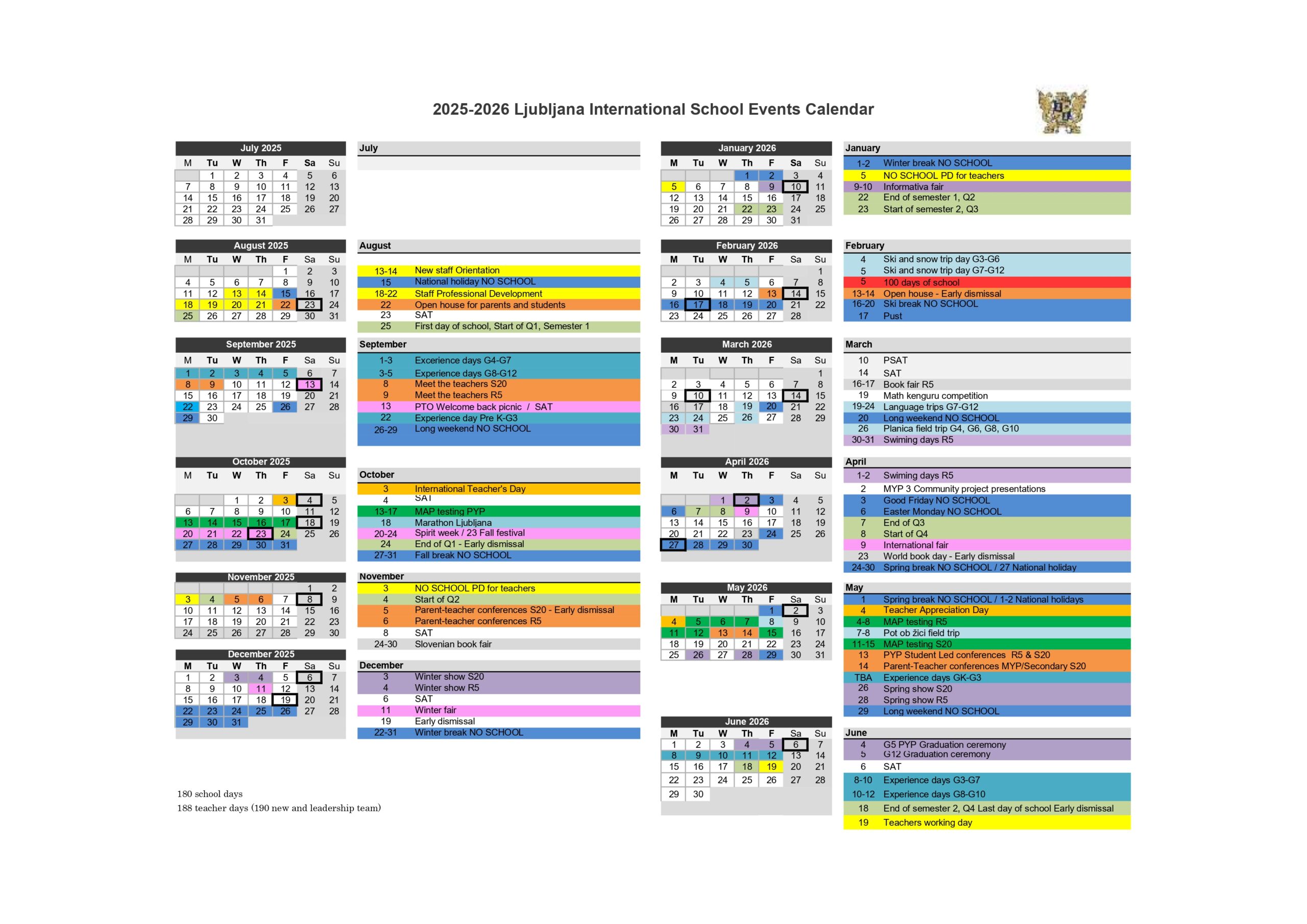 School calendar 2025-2026 | Ljubljana international school and kindergarten
